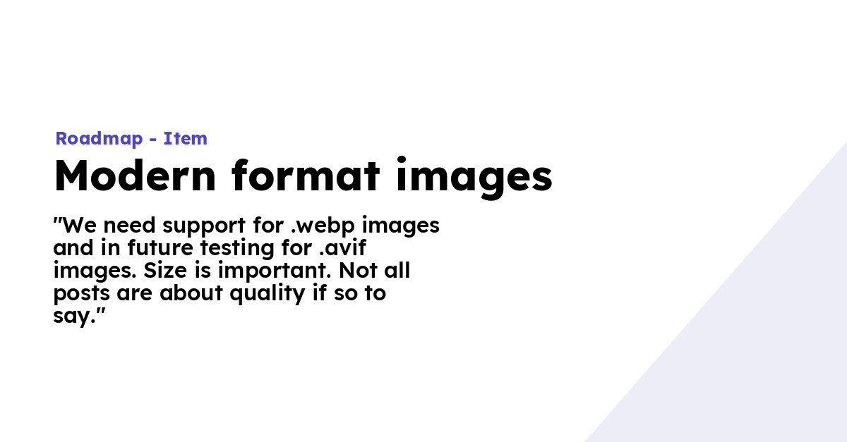 Modern format images - Mixpost Roadmap